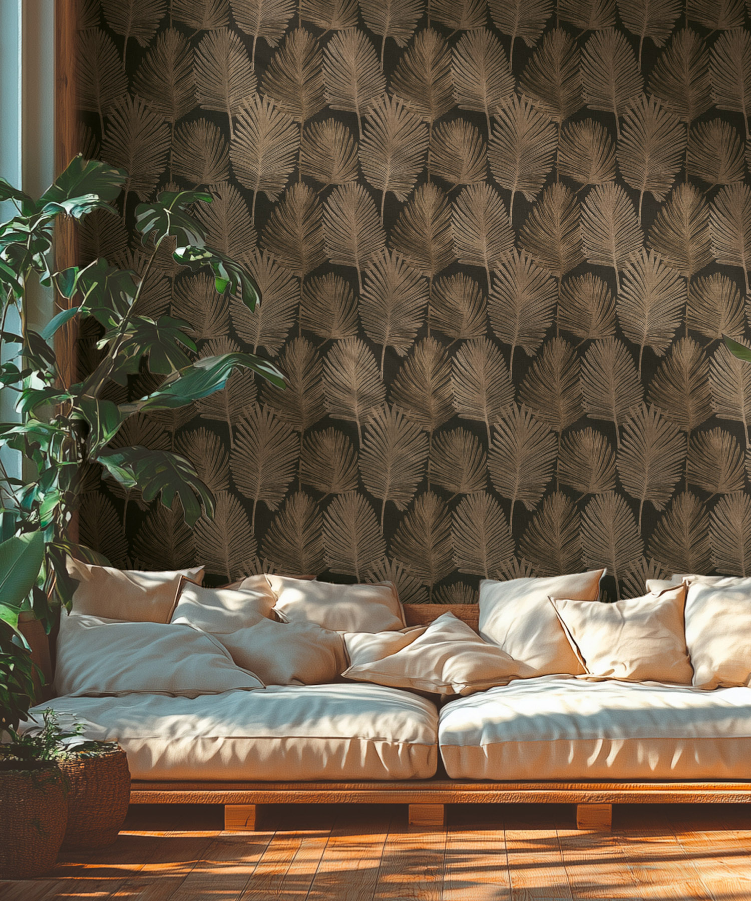 Mocha Palm Leaf Wallpaper